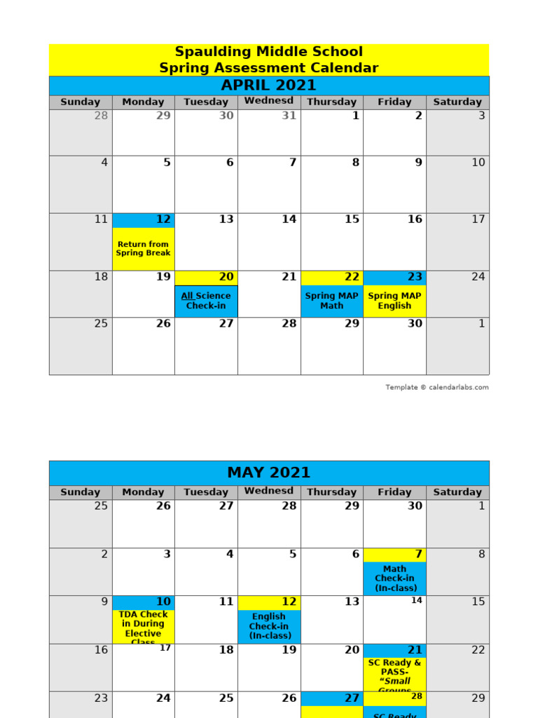2021 Spring Assessment Calendar | PDF