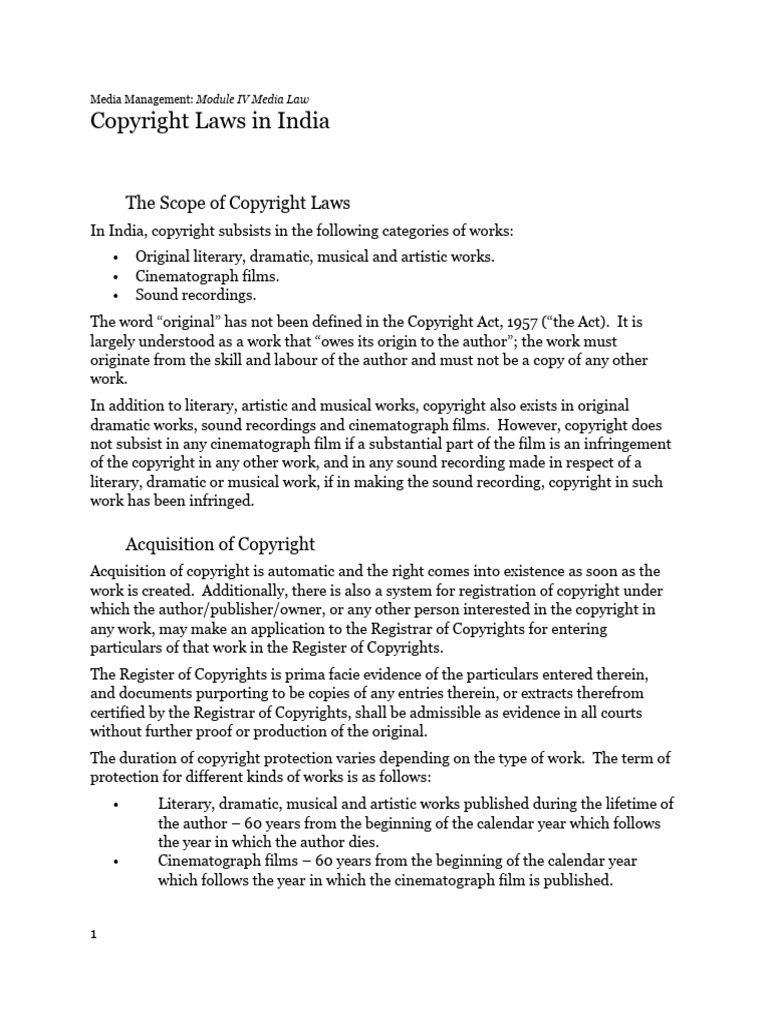 Copyright Laws in India | PDF