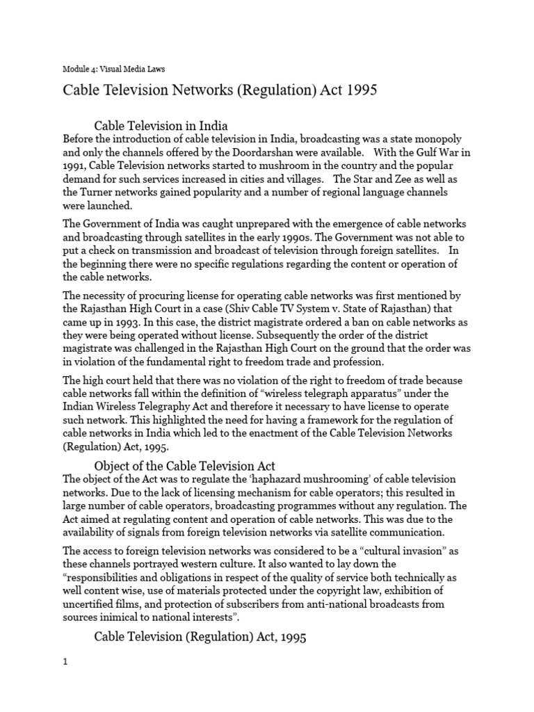 Cable Television Networks (Regulation) Act 1995 | PDF