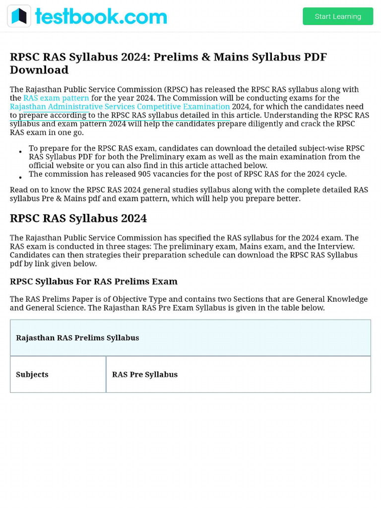 RPSC RAS Syllabus 2024 - Prelims & Mains Syllabus PDF Download | PDF