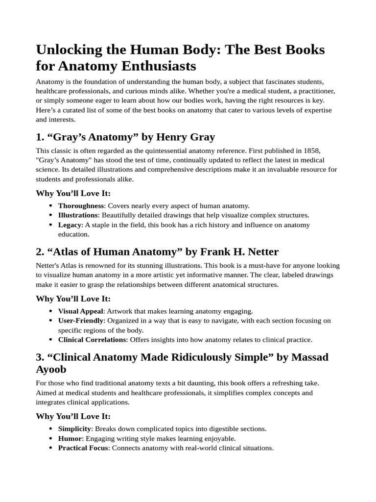 Best Books For Anatomy To Read | PDF