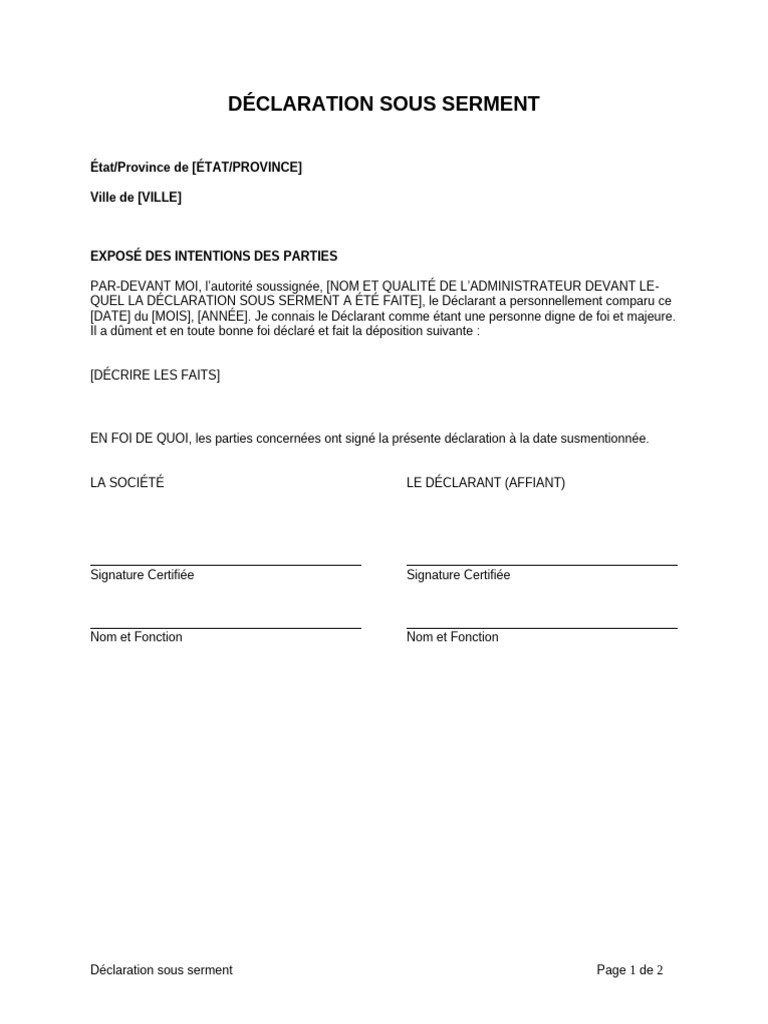 Déclaration Sous Serment | PDF