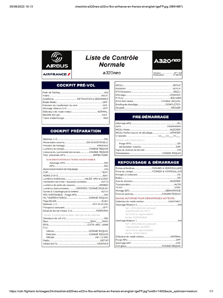 Checklist A320neo A32nx FBW Airfrance en Franais Et English lgeFP | PDF