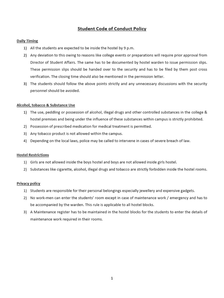 Student Code of Conduct Policy | PDF