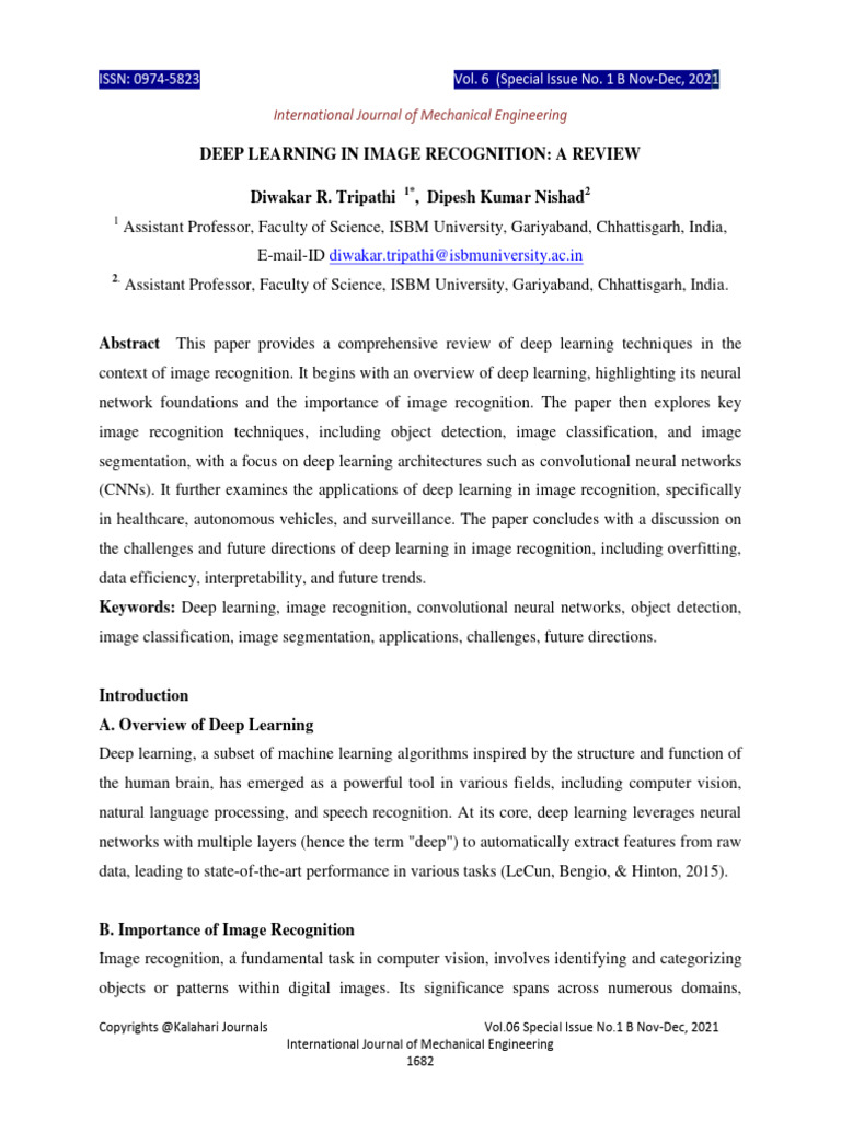 IT - Deep Learning in Image Recognition A Review | PDF
