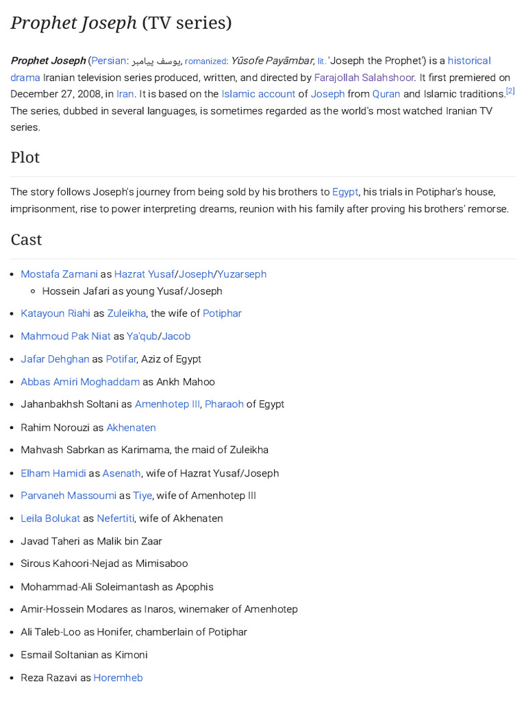 Prophet Joseph (TV series) - Wikipedia | PDF