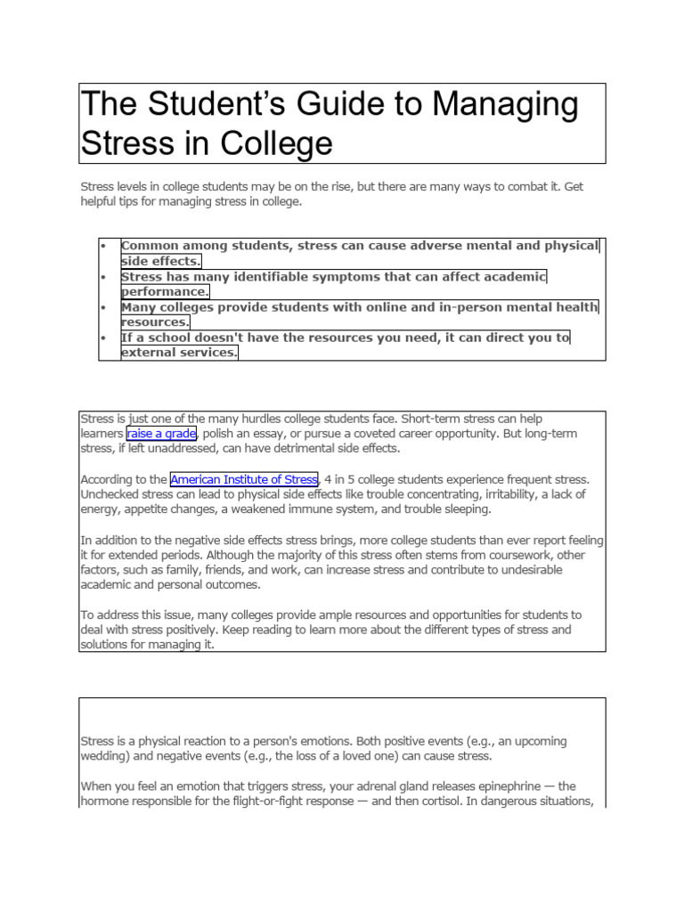 The Student's Guide To Managing Stress in College | PDF | Stress ...