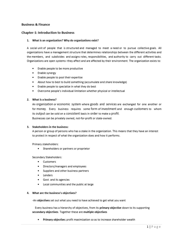 Chapter-1 Business - Finance | PDF