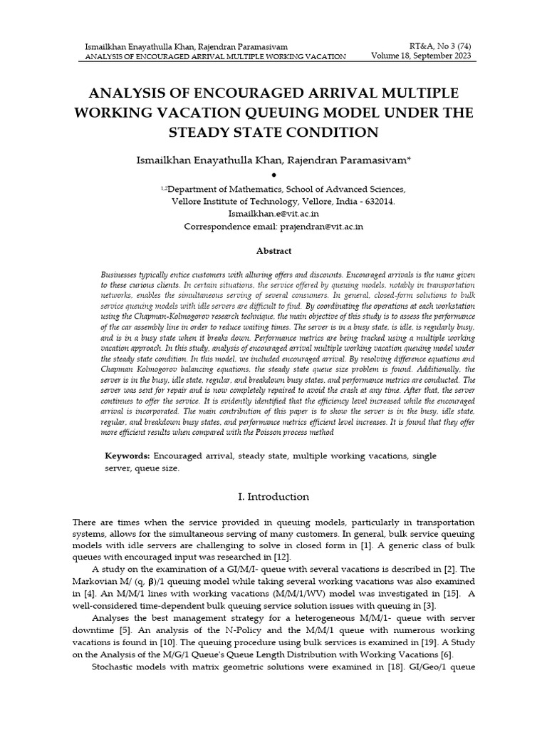 Analysis of Encouraged Arrival Multiple Working Vacation Queuing Model ... Analysis of Encouraged Arrival Multiple Working Vacation Queuing Model ...