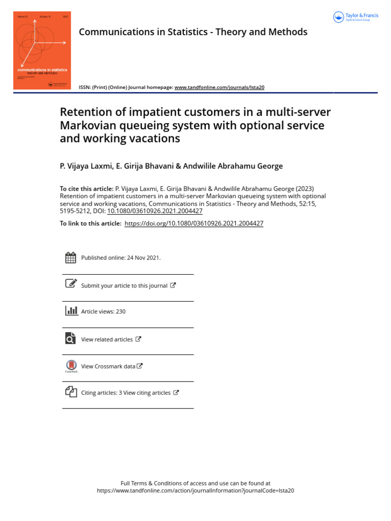 Retention of Impatient Customers in A Multi-Server Markovian Queueing System With Optional ...