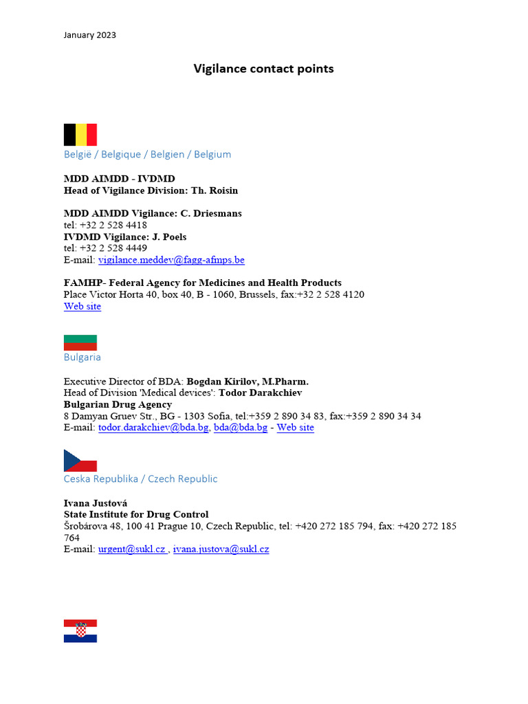 EU Vigilance Contact Points | PDF
