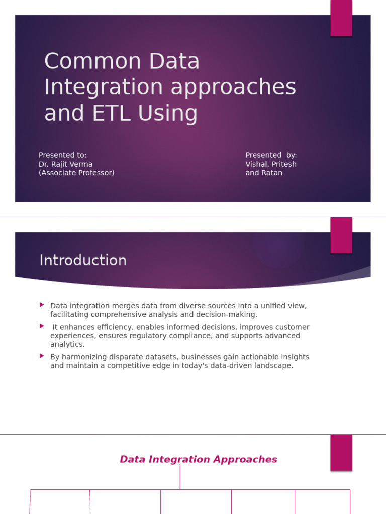Common Data Integration Approaches and ETL Using | PDF