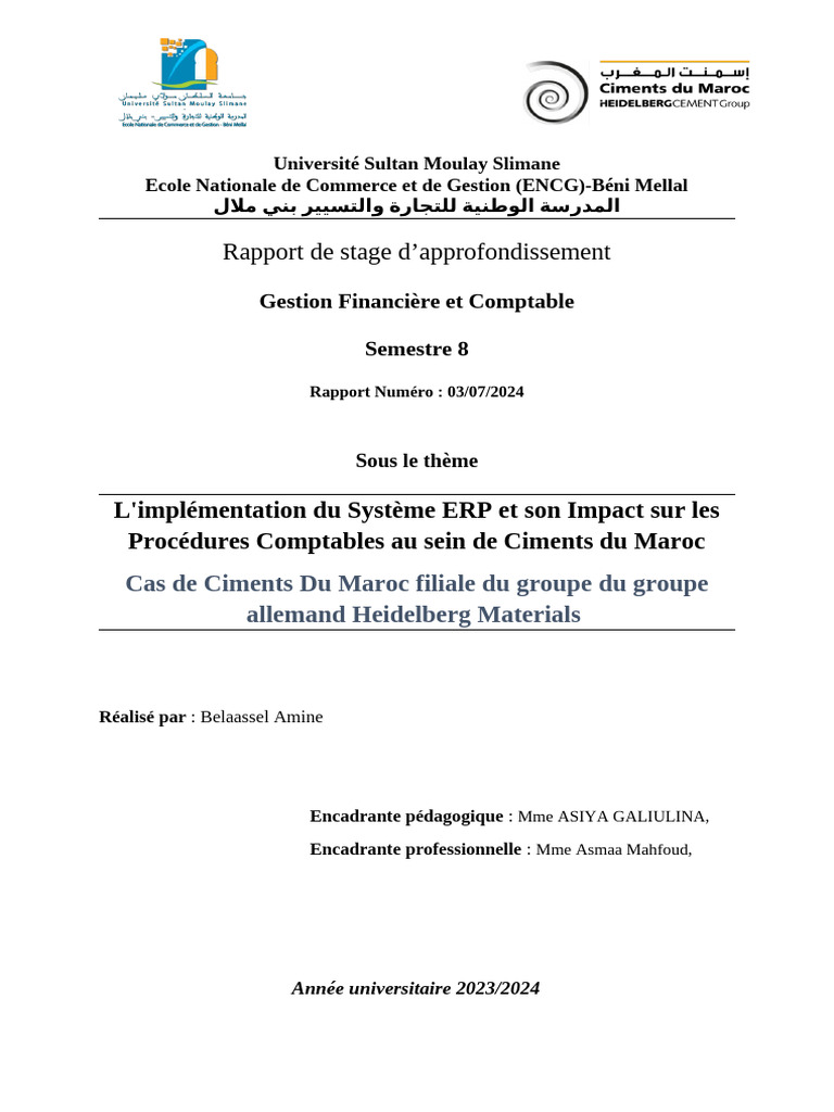 Rapport de Stage Amine Belaassel S8 | PDF | Progiciel de gestion intégré | Évolution de carrière