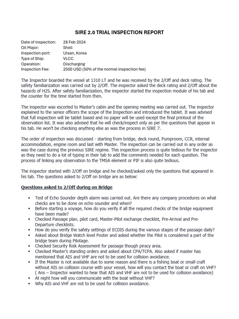 SIRE 2.0 - Trial Inspection Report - 28 Feb 2024 | PDF