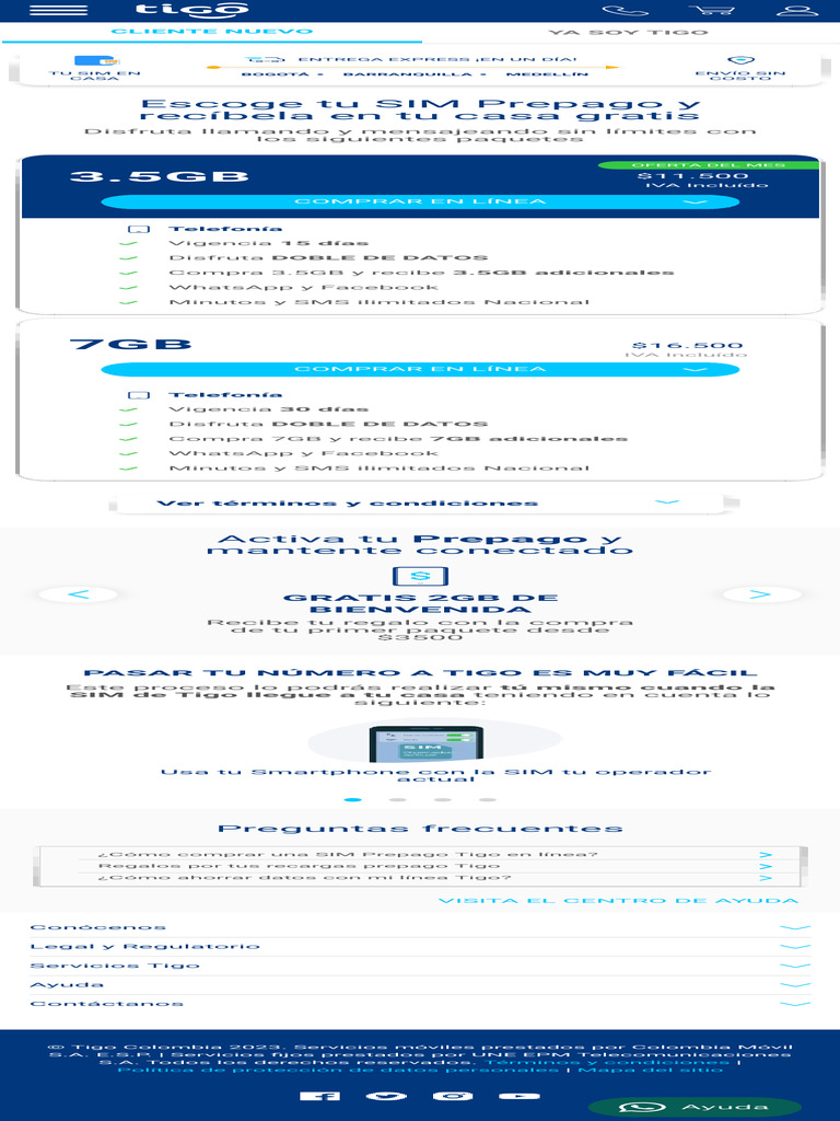 Beneficios y Servicios Prepago Tigo Colombia | PDF