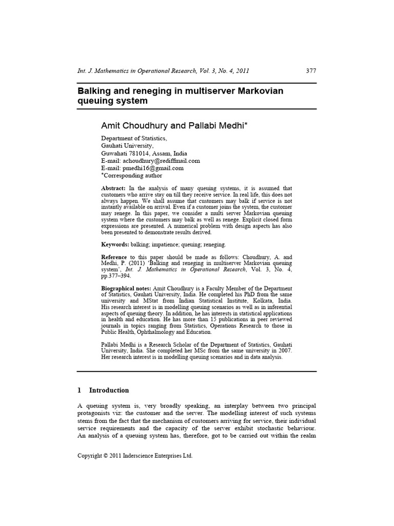 Balking and Reneging in Multiserver Mark | PDF