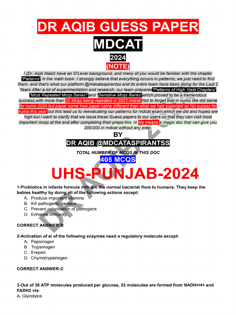 DR Aqib-Uhs-Guess Paper-2024 Public by Academies Studio | PDF