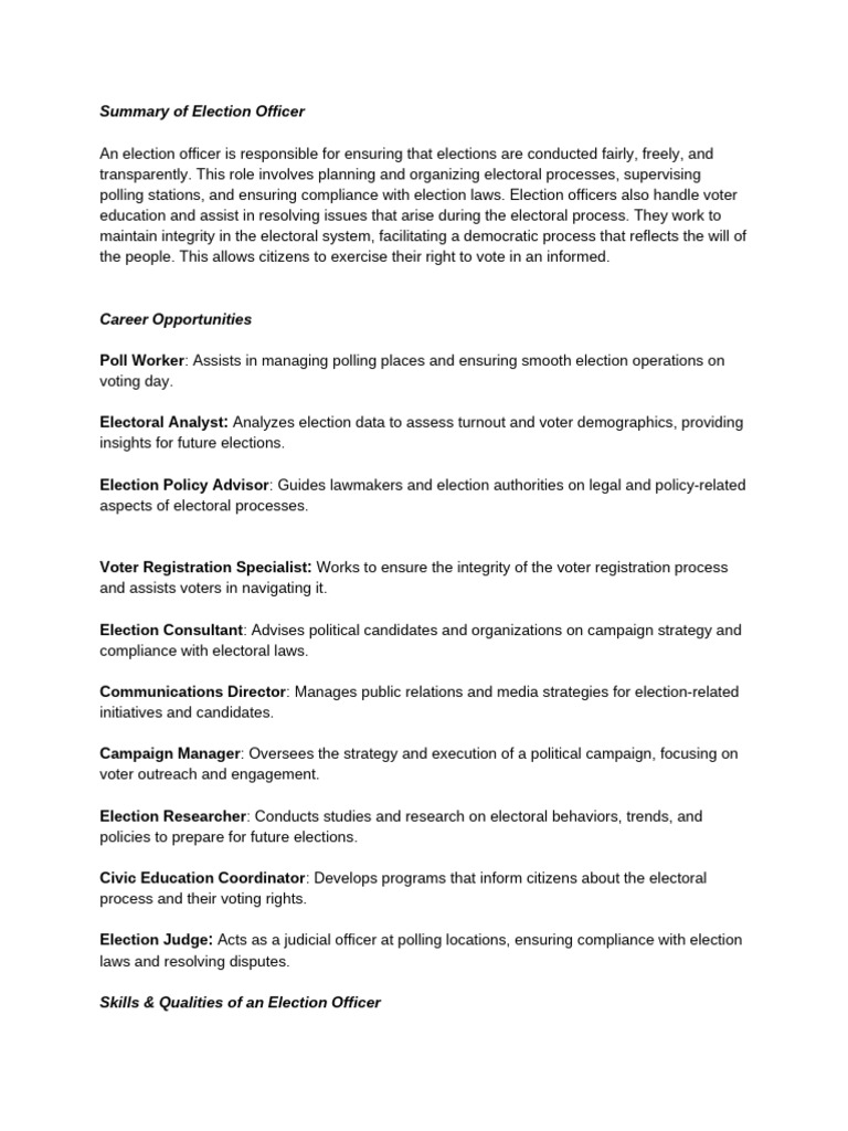 Summary of Election Officer | PDF