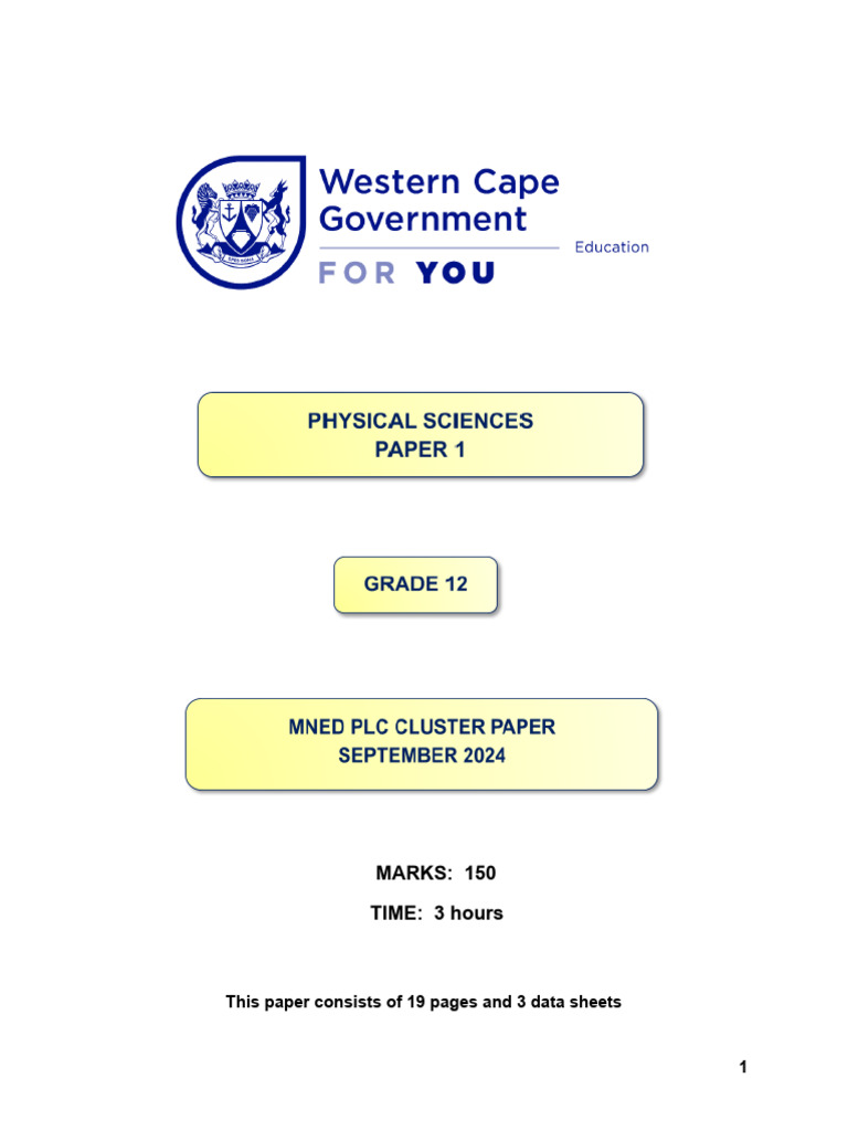 PHSC September 2024 Mned Western Cape Paper 1 | PDF
