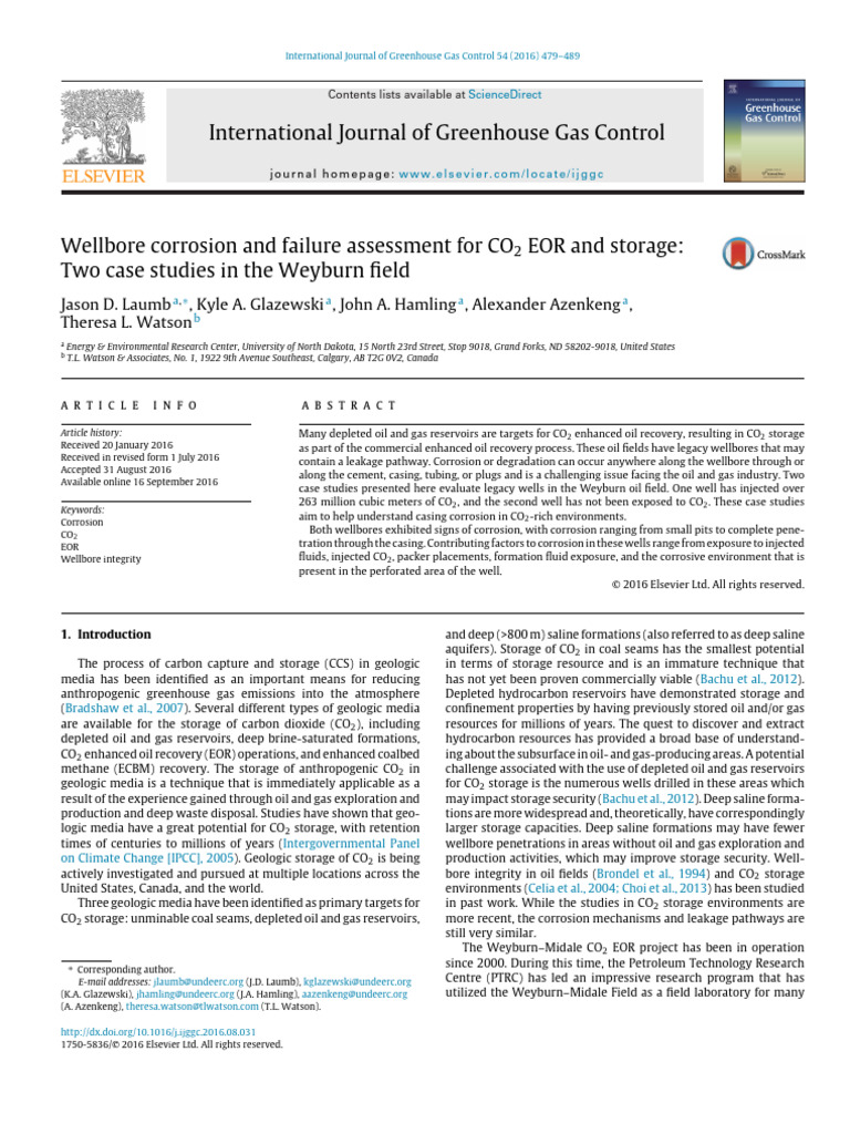 Wellbore Corrosion and Failure Assessment For CO2EOR and Storage 1 ...