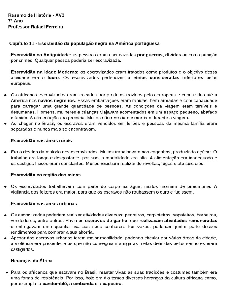 Resumo de AV3 - 7 Ano | PDF