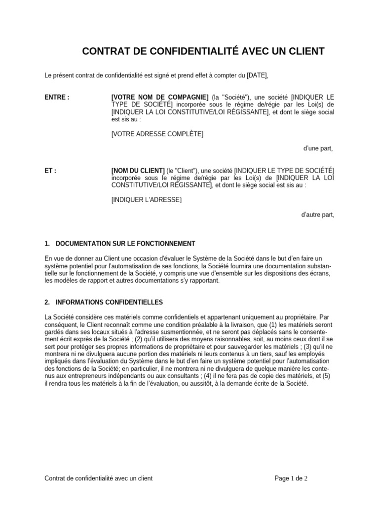 Contrat de Confidentialité Avec Un Client | PDF