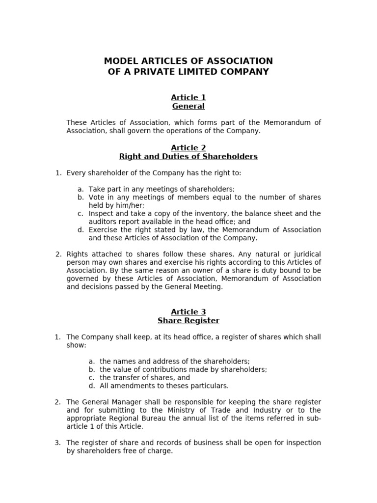 Model-Articles-of-Association-for-PLC | PDF