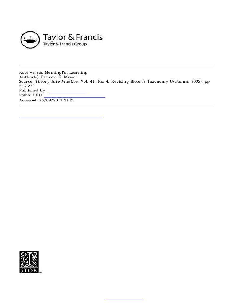Rote Vs Meaning Learning Mayer 2002 | PDF