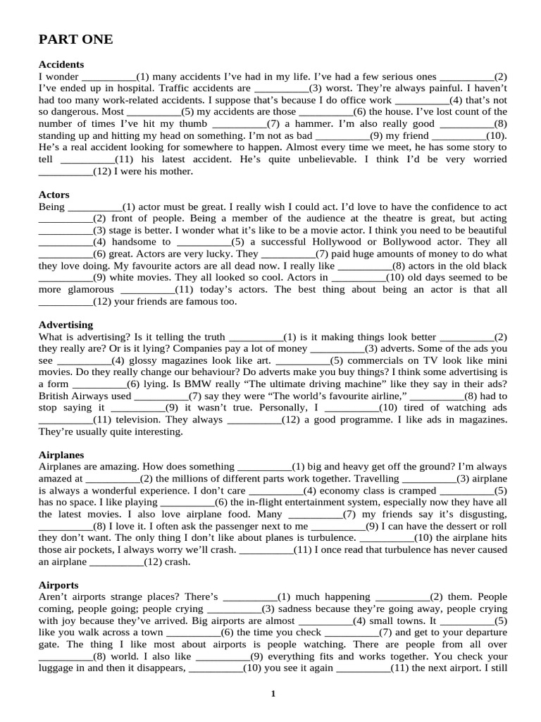 Test Part one + key | PDF