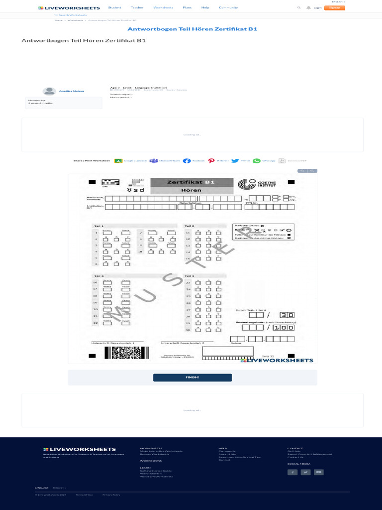 Antwortbogen Teil Hören Zertifikat B1 Online Exercise For - Live ...