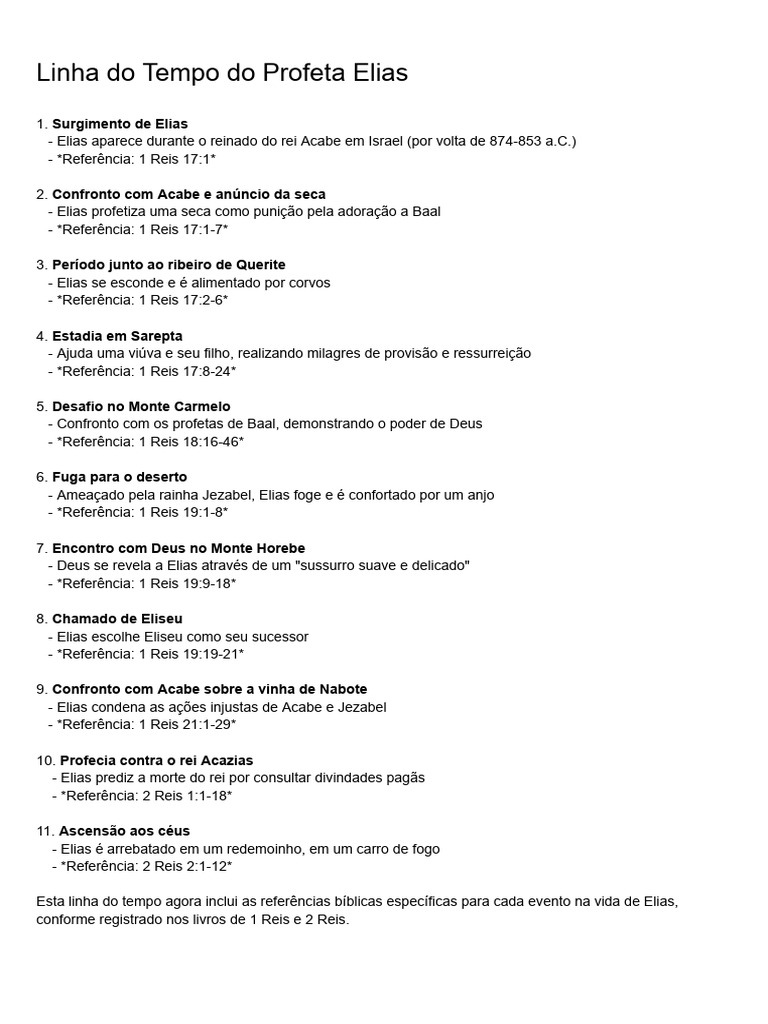 Linha Do Tempo Da História de Elias | PDF | Clássicos