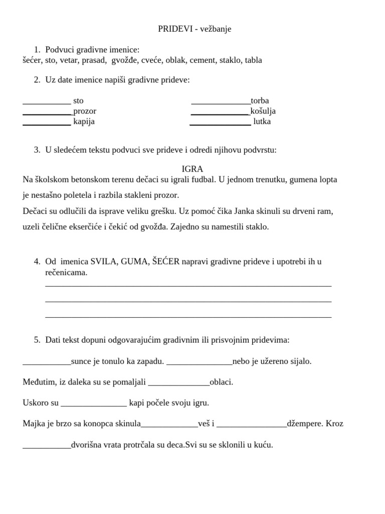 39 GRADIVNI PRIDEVI - Listić | PDF