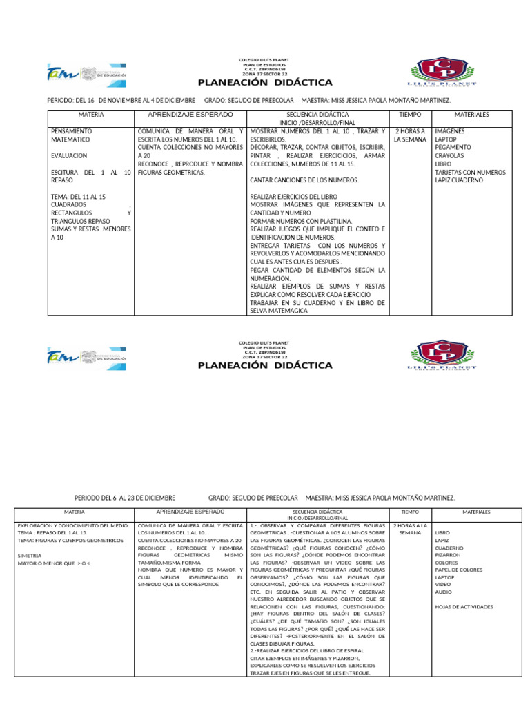 Planeacion de Mate Kinder 2 | PDF