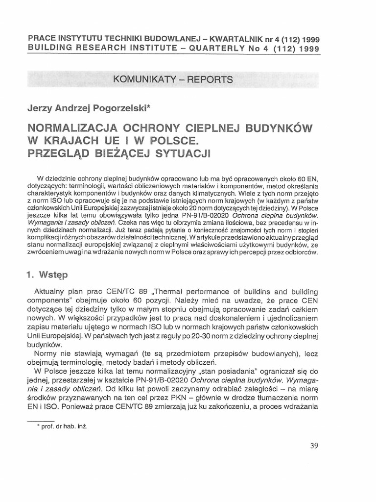 Normalizacja Ochrony Cieplnej Budyn | PDF