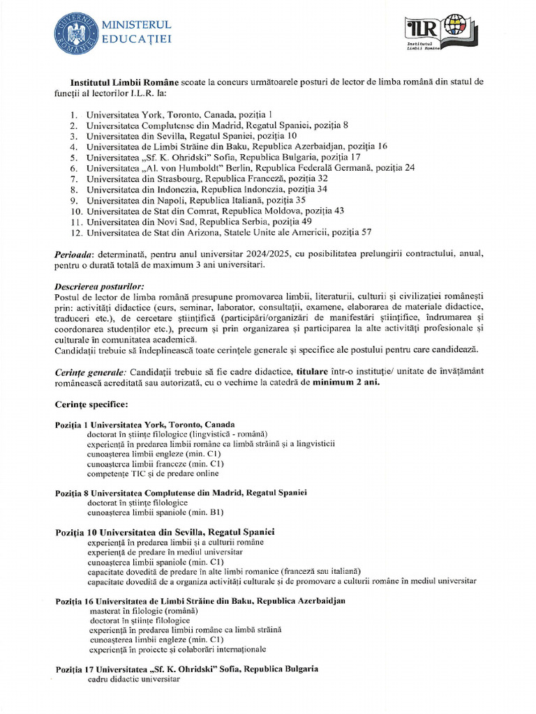 Me - Anunt Concurs Lectori Ilr Iulie August 2024 | PDF