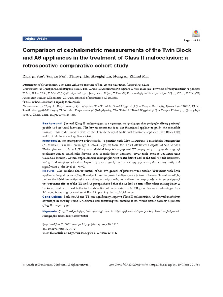 Comparison of Cephalometric Measurements of The Twin Block and A6 ...