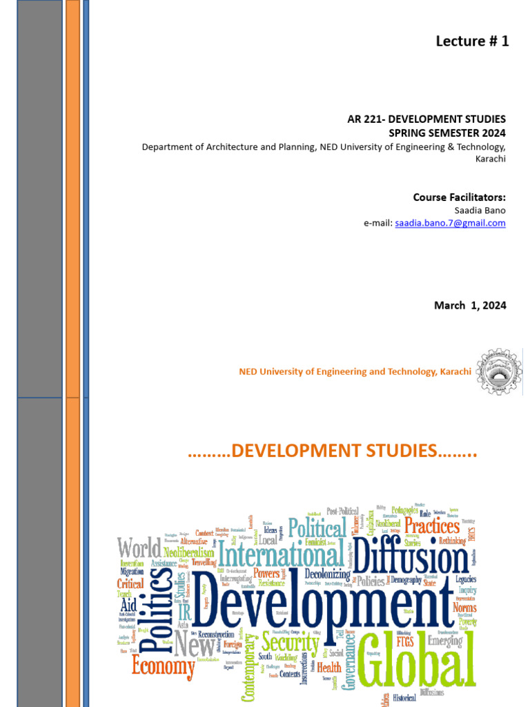 Lecture # 1: Ar 221-Development Studies Spring Semester 2024 | PDF