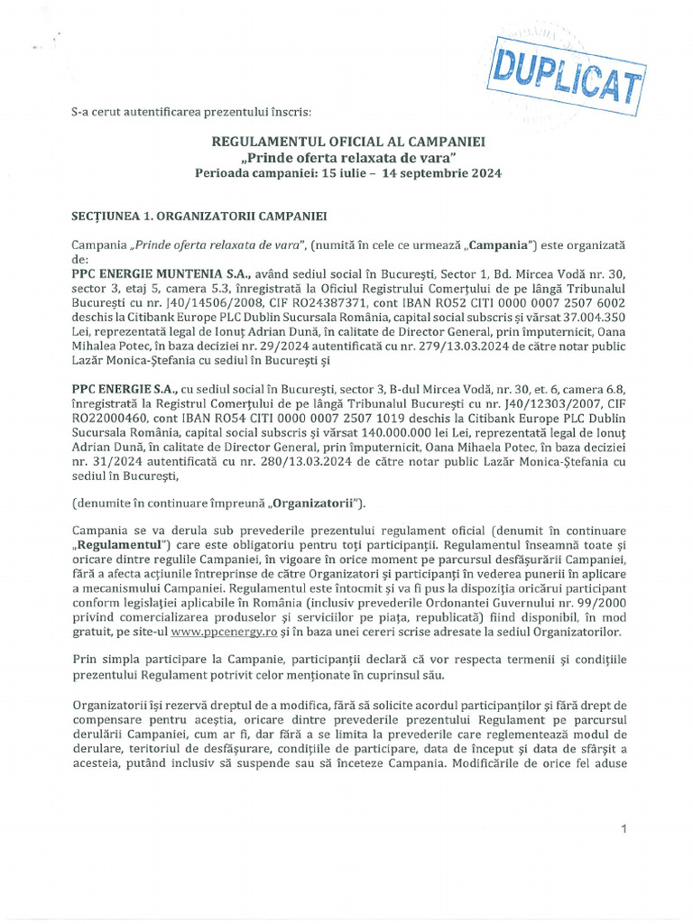 Regulament Campanie Prinde Oferta Relaxata de Vara | PDF