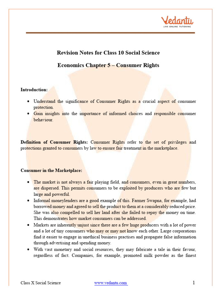 Economics Chapter 5 Consumer Rights Class 10 Notes FREE PDF | PDF ...