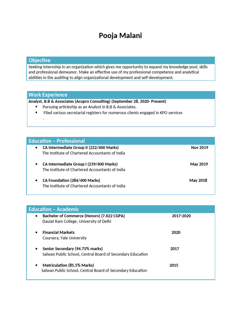 CV Pooja Malani | PDF