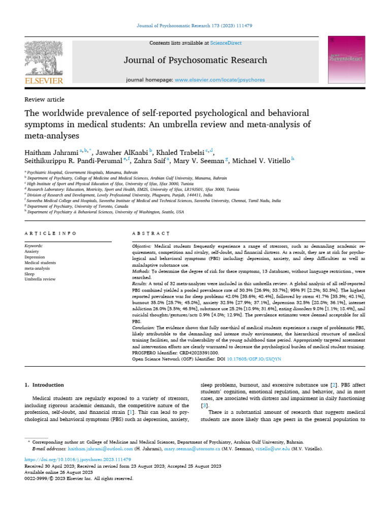 Journal of Psychosomatic Research | PDF | Meta Analysis | Mental Disorder