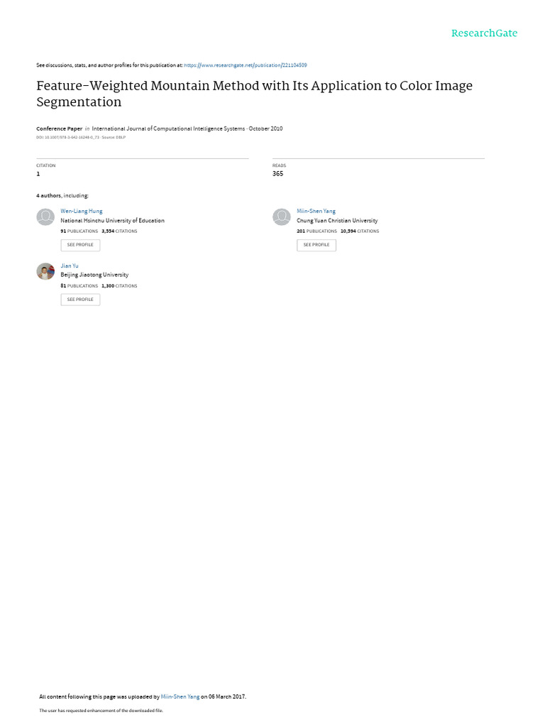 Feature-Weighted Mountain Method With Its Applicat | PDF