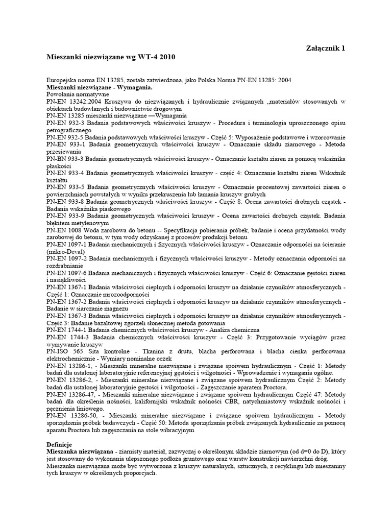 WT-4 2010 Mieszanki Niezwiązane WG WT-4 2010 Zał.1 | PDF