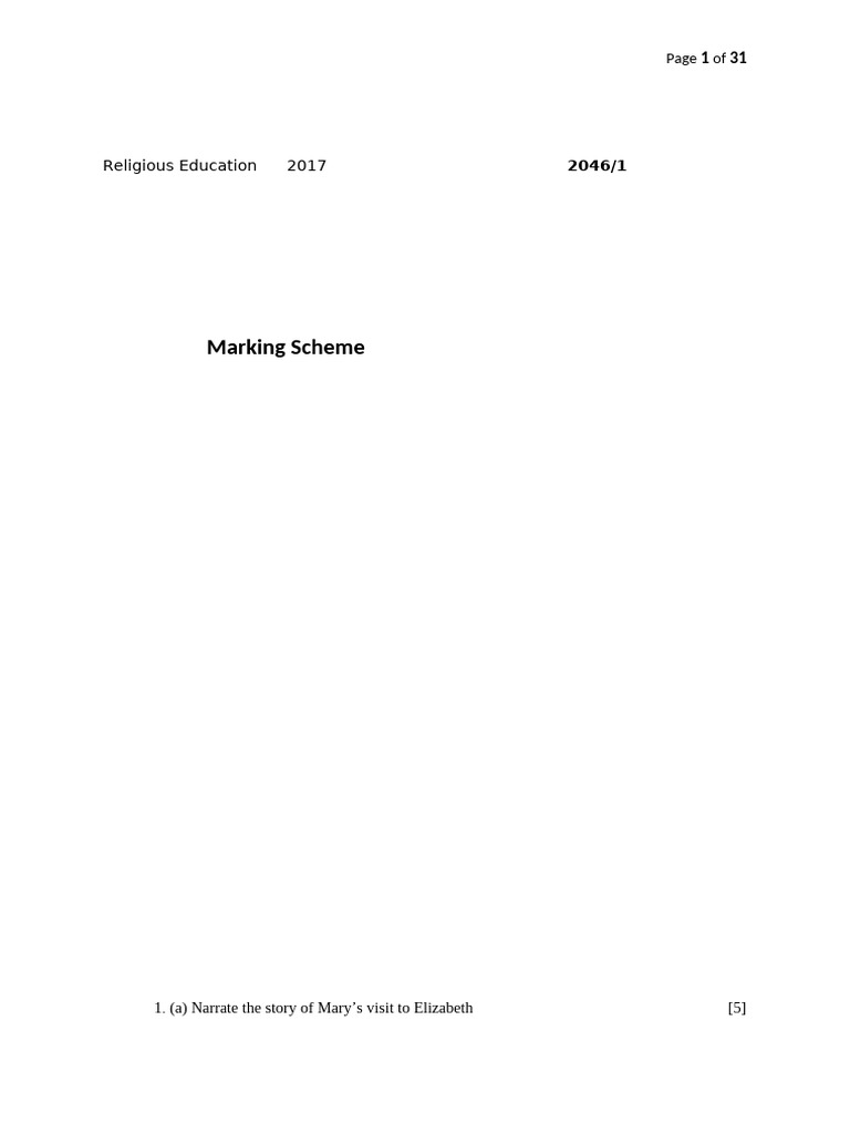 R.E Marking Key | PDF | Baptism | John The Baptist