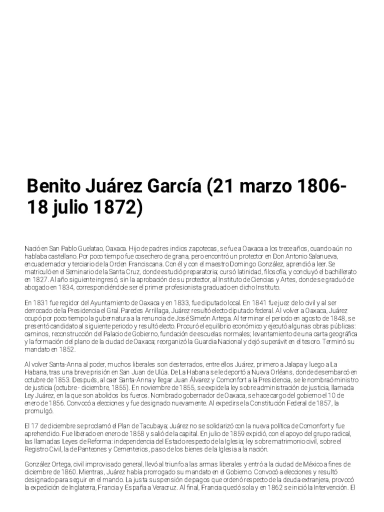 Benito Juárez García, Biografía, Banco de México | PDF