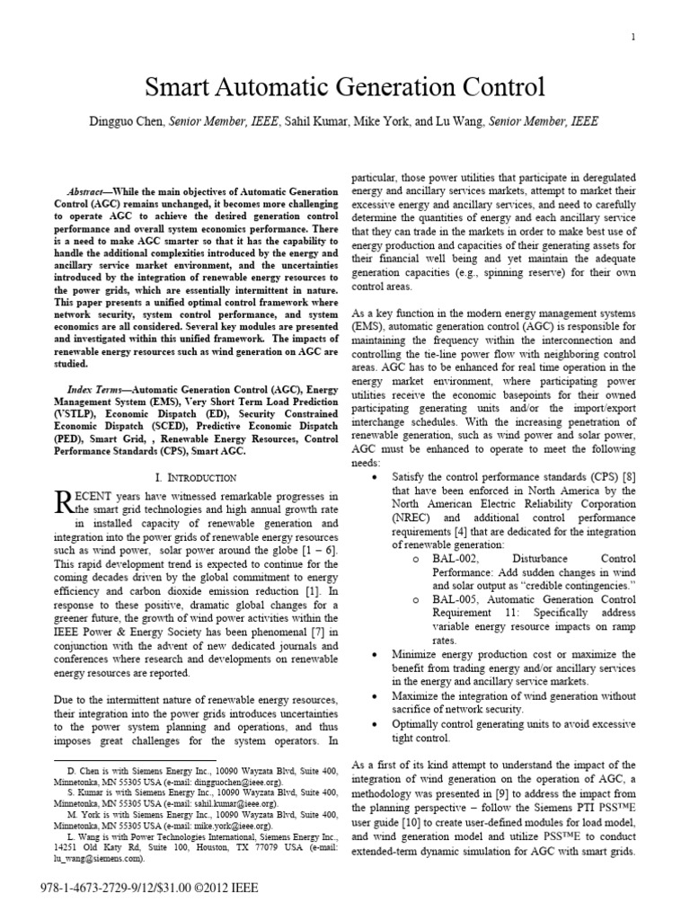 Smart Automatic Generation Control | PDF