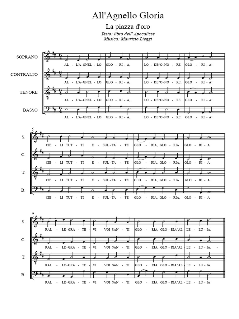 Spartito Inno Ufficiale Allagnello Gloria | PDF