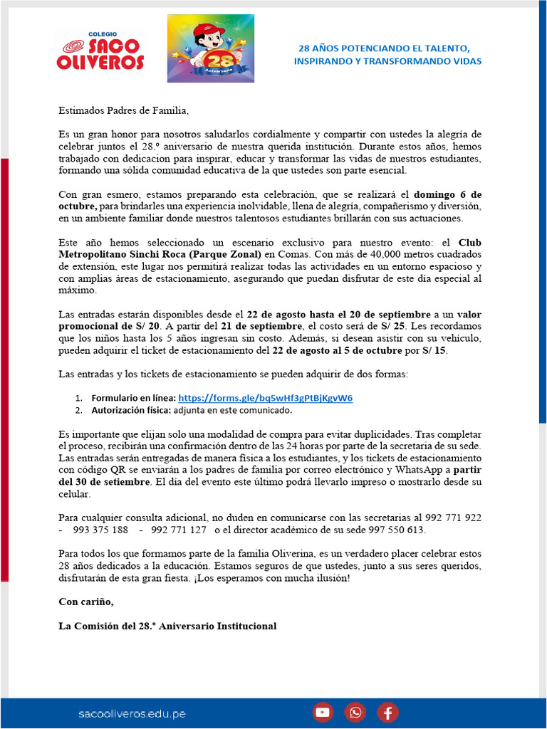 COMUNICADO PPFF - 28° Aniversario. | PDF