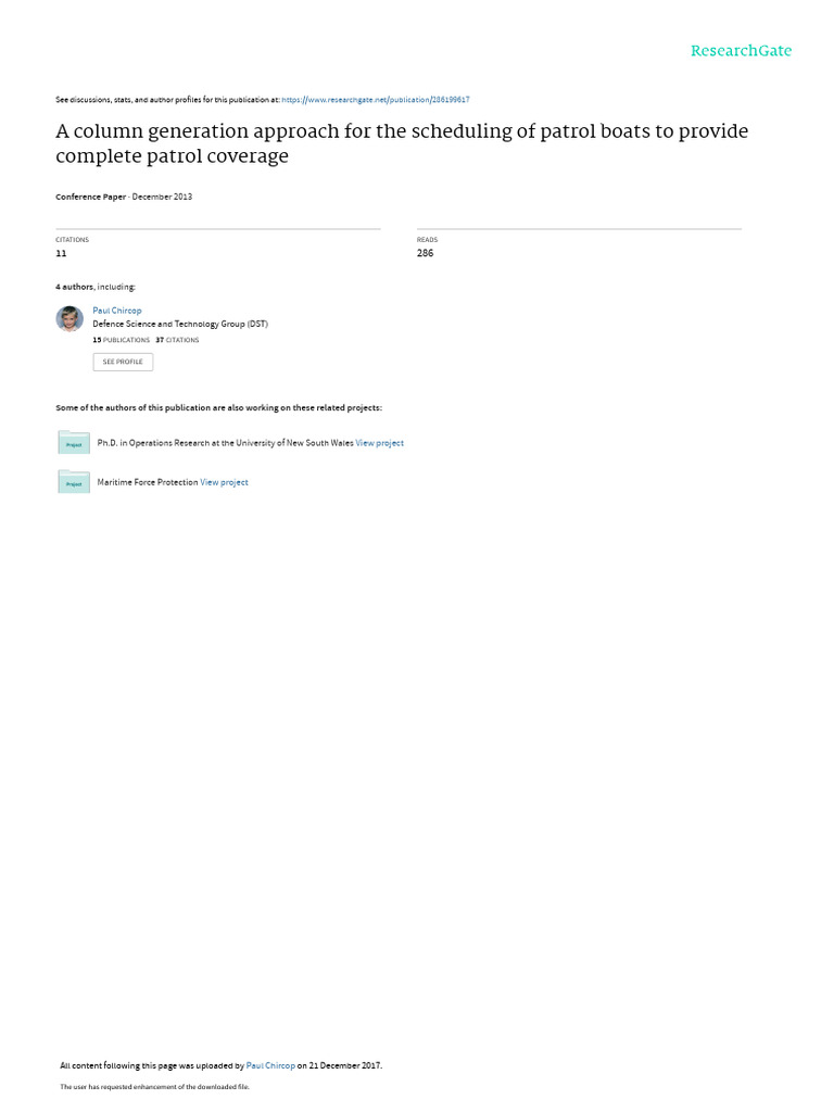 A Column Generation Approach For The Scheduling of Patrol Boats To Provide Complete Patrol ...