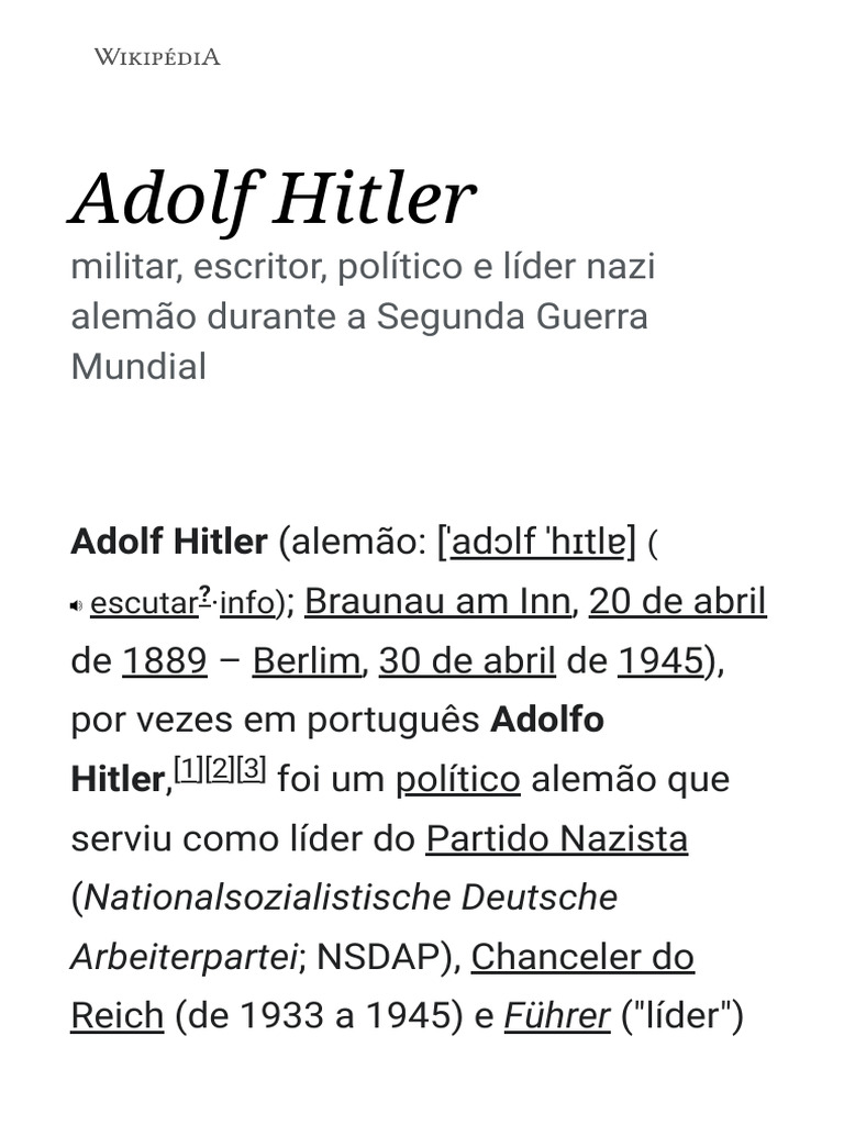 Adolf Hitler - Wikipédia, A Enciclopédia Livre | PDF | Adolf Hitler ...